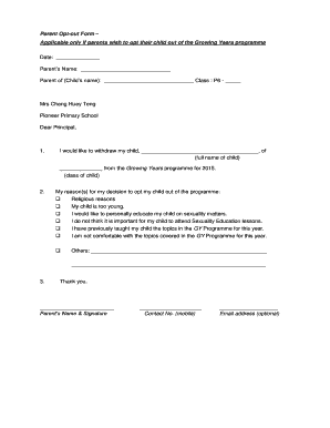 Fillable Online pioneerpri moe edu Parent Opt-out Form Applicable only ...