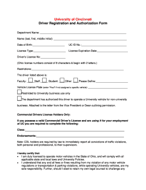 Fillable Online uc University of Cincinnati bDriverb Registration and ...