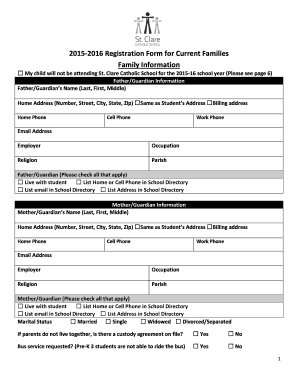 Fillable Online stclarek8 2015-2016 Registration Form for Current Families Family - stclarek8 ...