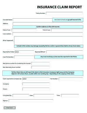 Fillable Online INSURANCE CLAIM REPORT - lottomarscom Fax Email Print ...