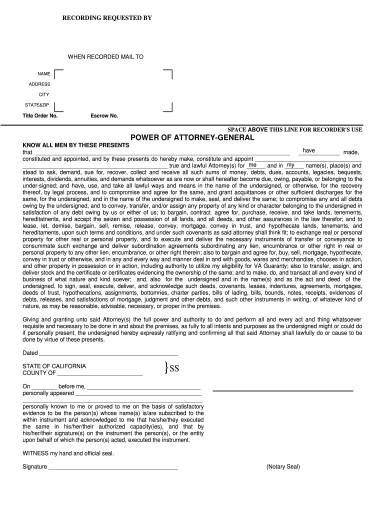 Fillable Online General Power of Attorney - Free Legal Form Fax Email ...