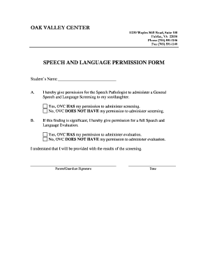 Fillable Online SPEECH AND LANGUAGE PERMISSION FORM ...