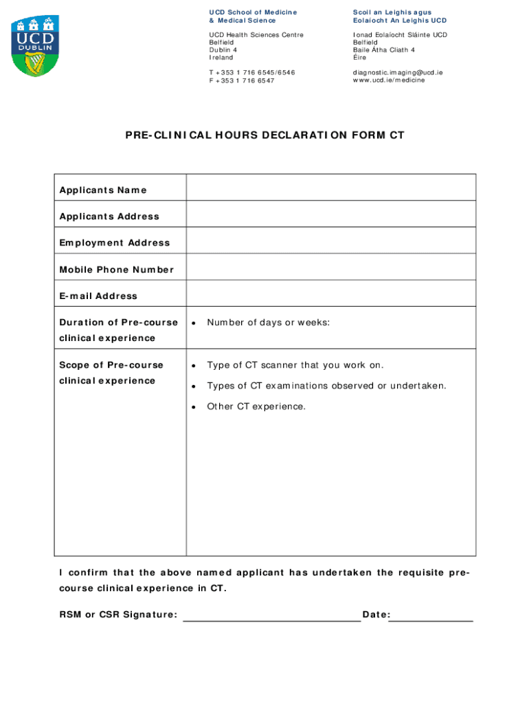 Fillable Online Pre-clinical hours declaration form CT1 Fax Email Print ...