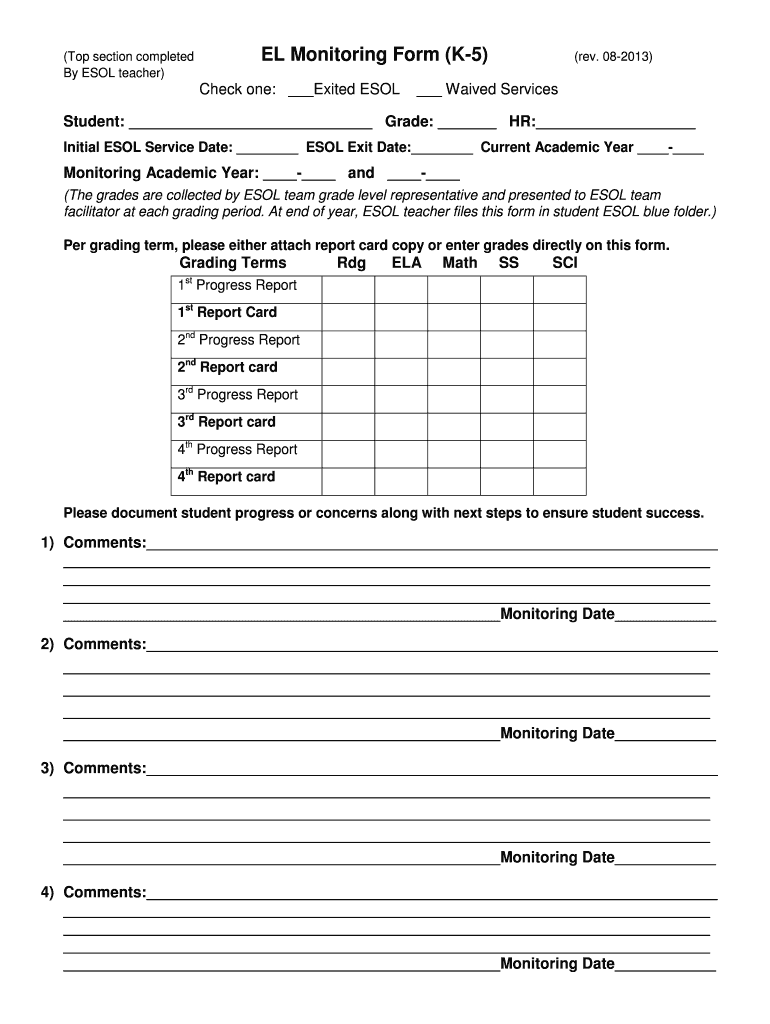 Fillable Online portal hallco ELL Monitoring Form - portal hallco Fax ...