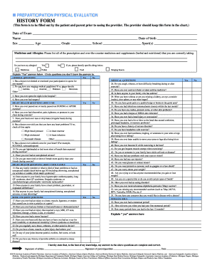 Fillable Online PREPARTICIPATION PHYSICAL EVALUATION HISTORY FORM (This ...