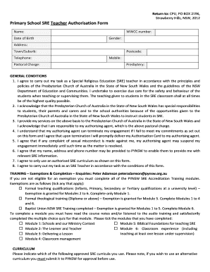 Fillable Online breakingthesilence org Primary School SRE Teacher Authorisation Form - Breaking ...