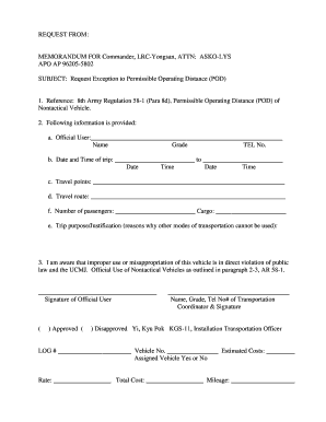 Fillable Online army REQUEST FROM: MEMORANDUM FOR Commander ... - Army ...