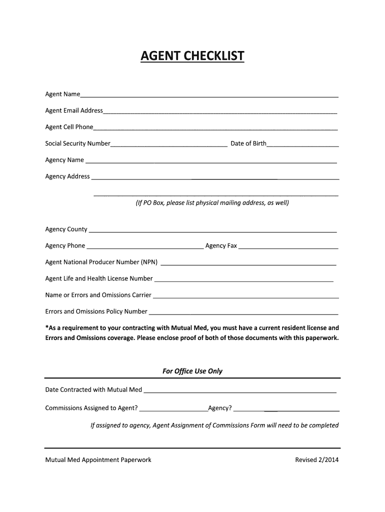 Fillable Online Agent Checklist revised Fax Email Print - pdfFiller