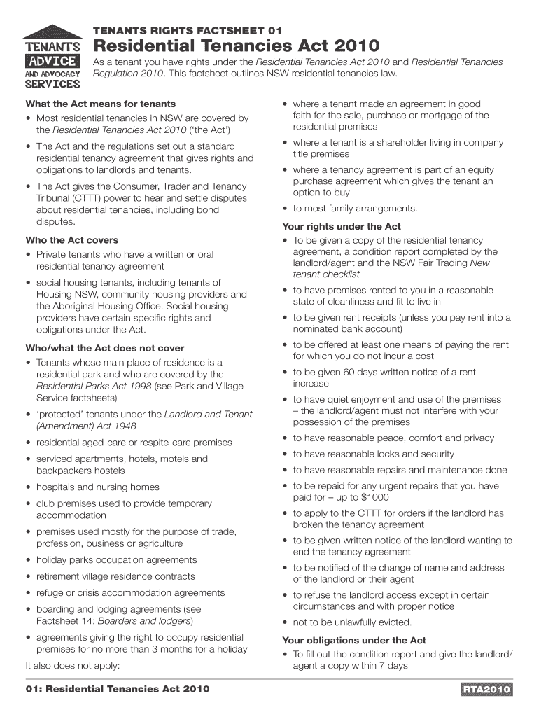 Fillable Online This factsheet outlines NSW residential tenancies law ...
