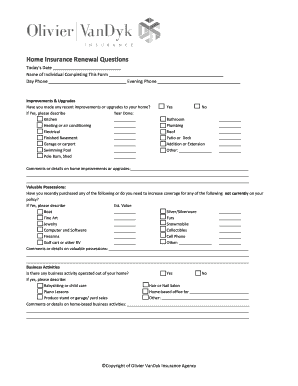 Home Insurance Renewal Questions - Olivier-VanDyk Insurance - Fill and ...