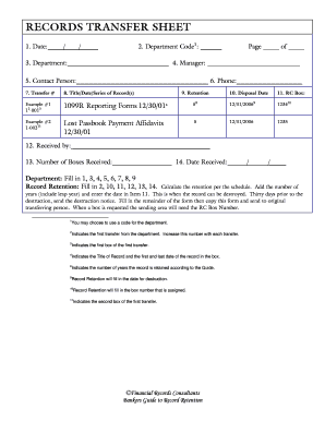 Fillable Online Records Transfer Sheet RECORDS TRANSFER SHEET Fax Email ...
