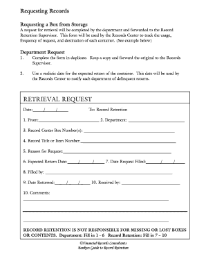 Fillable Online Requesting a Box from Storage ...