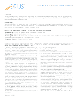 Fillable Online urbis lesmoulins Application for opus card with photo ...