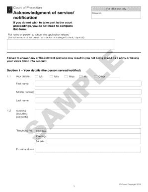 Fillable Online COP5 - bAcknowledgmentb of servicenotification - Courts ...