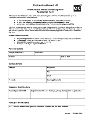 Fillable Online cibse IntPE Application Form October 2006doc - cibse Fax Email Print - pdfFiller