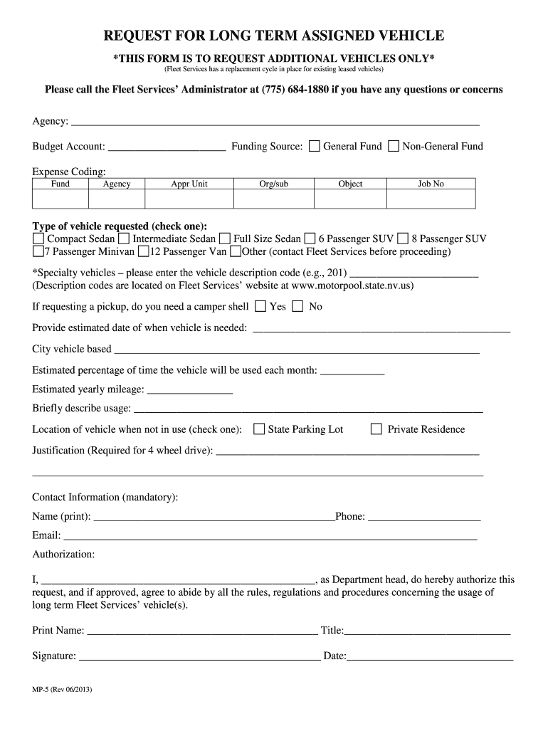 Fillable Online MP-5 Long-Term Assignment Request - Fleet Services Fax ...