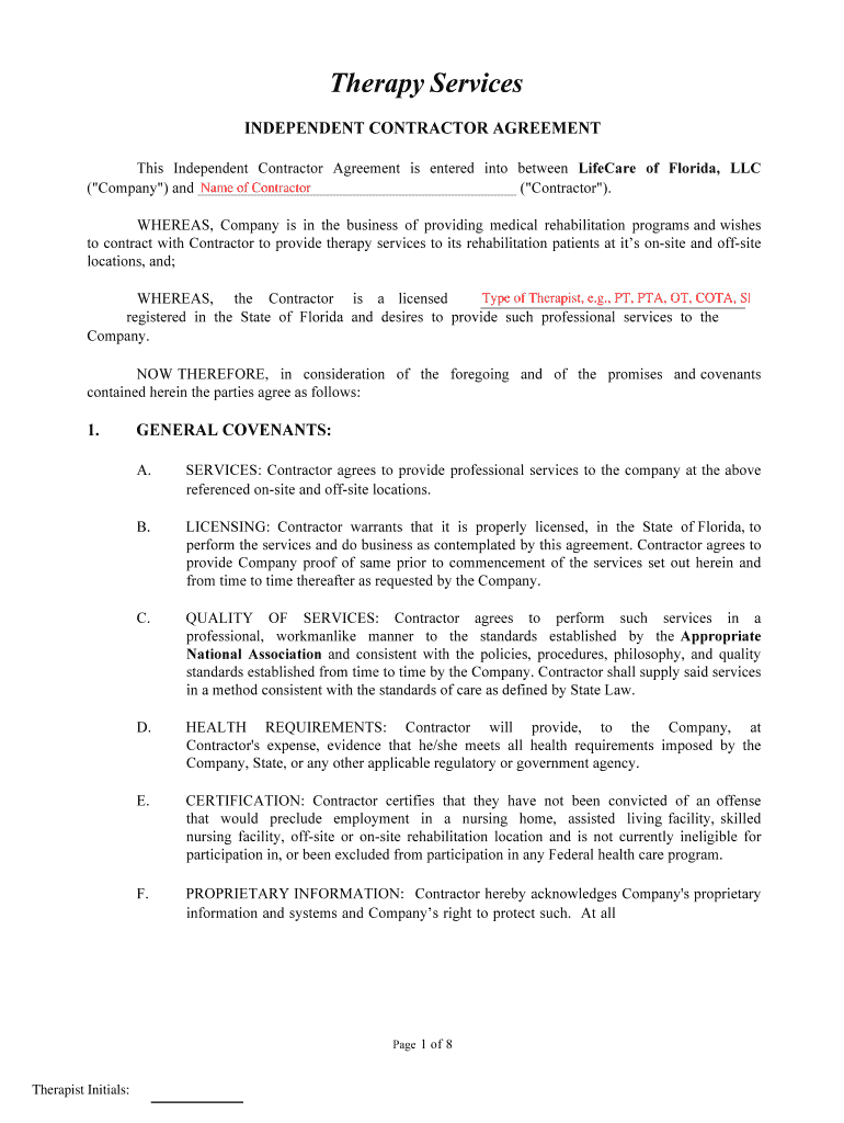 Fillable Online Therapy IC Agreement 2015docx Fax Email Print - pdfFiller