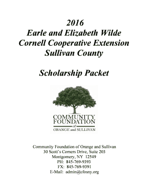 Fillable Online 2016 Earle and Elizabeth Wilde Cornell Cooperative ...
