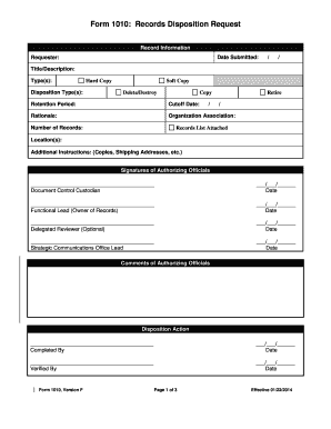 Fillable Online nasa Form 1010: Records Disposition Request - NASA ...
