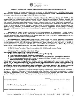Fillable Online CONSENT WAIVER AND RELEASE AGREEMENT FOR PARTICIPATION ...