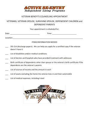 Fillable Online VETERAN BENEFITS COUNSELING APPOINTMENT VETERANS ...