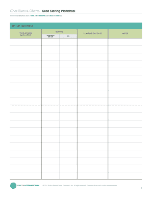 Fillable Online Checklists & Charts: Seed Starting Worksheet - Martha ...