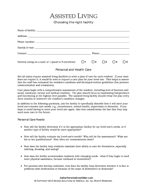 Fillable Online Assisted Living Checklist - As Our Parents Grow Older ...
