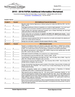 Fillable Online B2015b 2016 FAFSA Additional Information Worksheet Fax ...