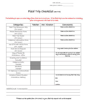 Fillable Online Field Trip Checklist - Miami-Dade County Public Schools ...