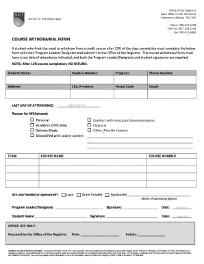 Fillable Online nait Course Withdrawal bFormb August 2015 bFillablebpdf ...