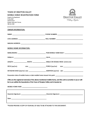 Fillable Online TOWN OF DRAYTON VALLEY bMOBILE HOMEb REGISTRATION FORM ...