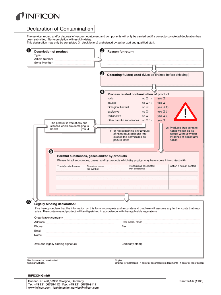 Fillable Online eurovacuum Declaration of Contamination Formulare Fax Email Print - pdfFiller