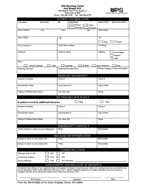 Fillable Online New Patient Info Form - UPS Neurology Center Fax Email ...
