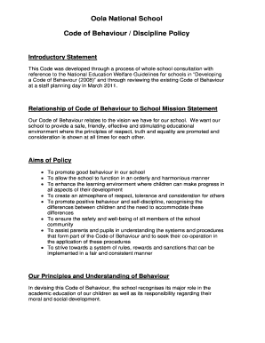 Fillable Online Code of Behaviour / discipline Policy - Oola National ...