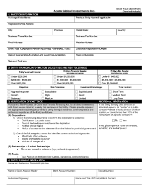 Fillable Online acorn INSTRUCTIONS KNOW YOUR CLIENT FORM NON INDIVIDUAL ...