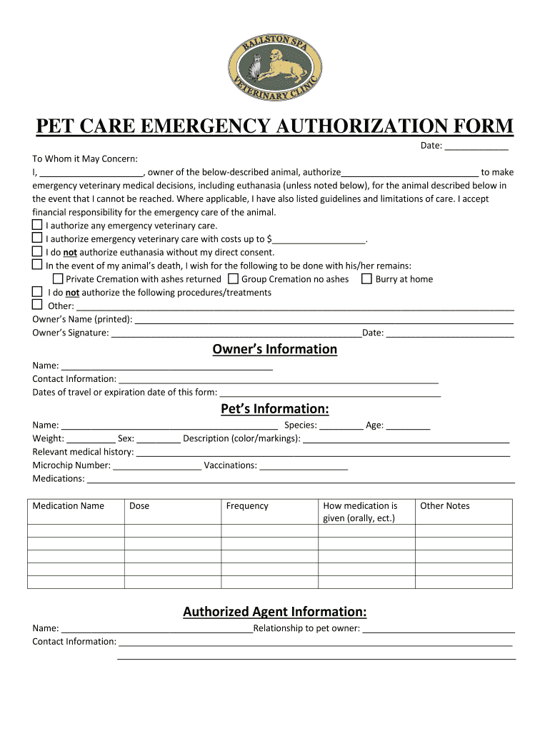 Fillable Online I, , owner of the belowdescribed animal, authorize to ...