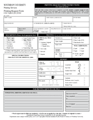 Fillable Online cmsdev winthrop BWiNthROpb uNiveRsity printing reqUest fOrm instrUctiOns Fax ...