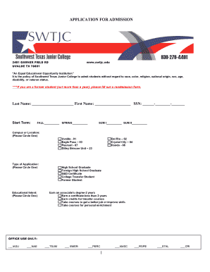 Fillable Online swtjc 1 application for admission - Southwest Texas ...