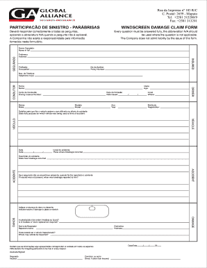 Fillable Online ga co Windscreen Damage Claim Form - bgabbcobbmzb Fax ...