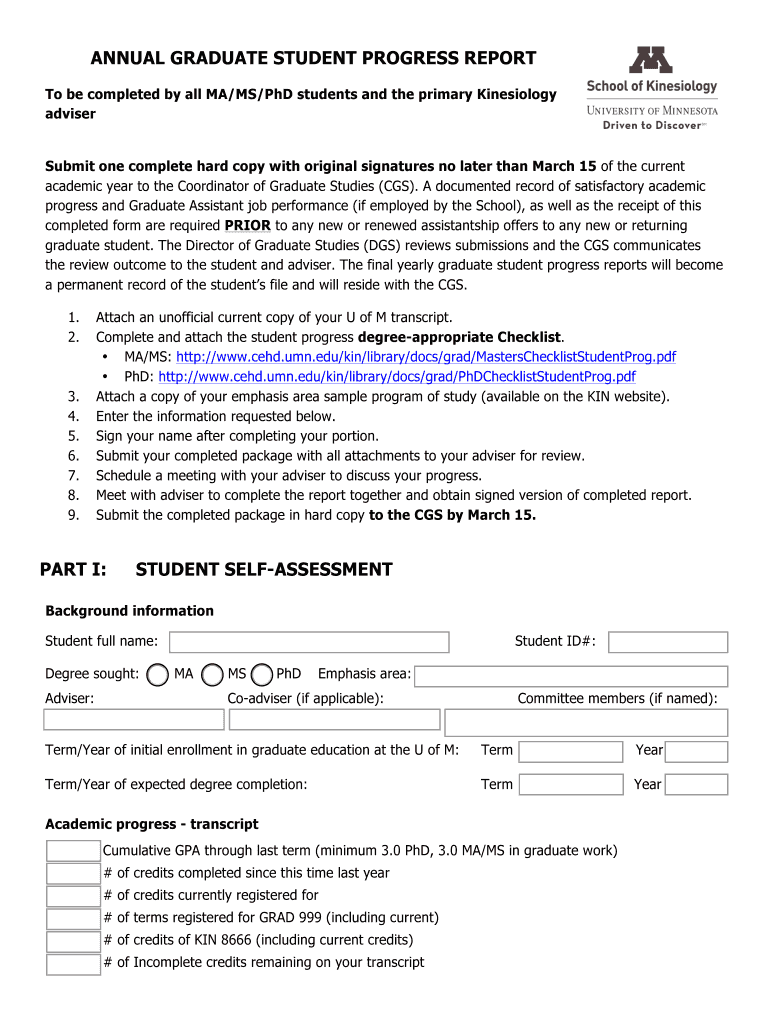 Fillable Online cehd umn KIN bAnnualb Progress bReportb REVISED 22015 ...