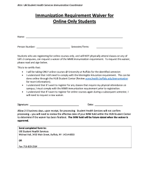 Fillable Online Immunization Waiver for Online Students PDF Per semester waiver form for ...