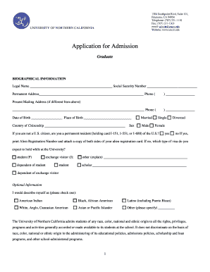 Fillable Online uncm Application for Admission - University of Northern ...