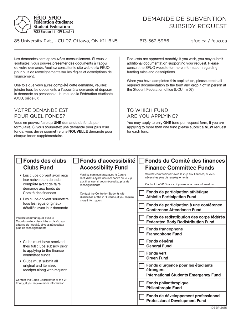 Fillable Online Demande de subvention subsidy request - SFUO Fax Email ...