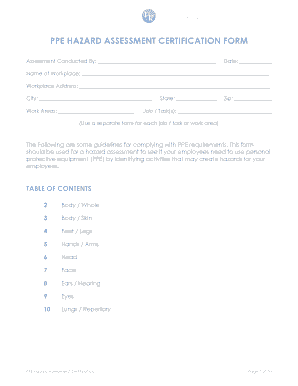 Fillable Online Ppe hazard assessment bcertification formb - WEDOHR Fax ...