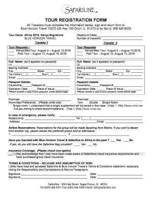 Fillable Online bluehorizon TOUR REGISTRATION FORM - Blue Horizon Travel - bluehorizon Fax Email ...