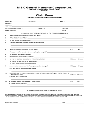 Fillable Online Fire Claim Form - MampC Group Of Companies Fax Email ...