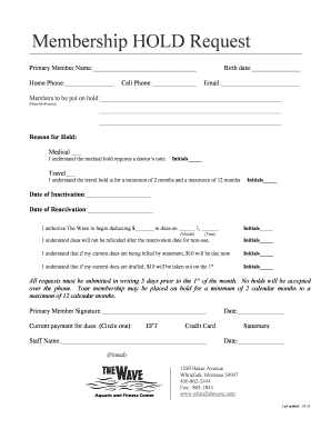 Fillable Online HOLD FORM - The Wave Fax Email Print - pdfFiller