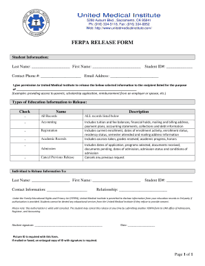 Fillable Online FERPA RELEASE FORM - United Medical Institute Fax Email ...