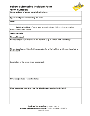 Fillable Online yellowsubmarine org Yellow Submarine Incident Form Form ...