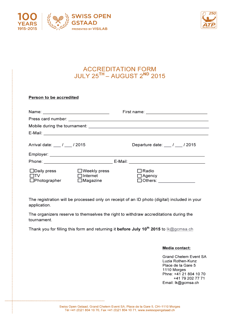 Fillable Online swissopengstaad Journalist - accreditation form EN Fax ...